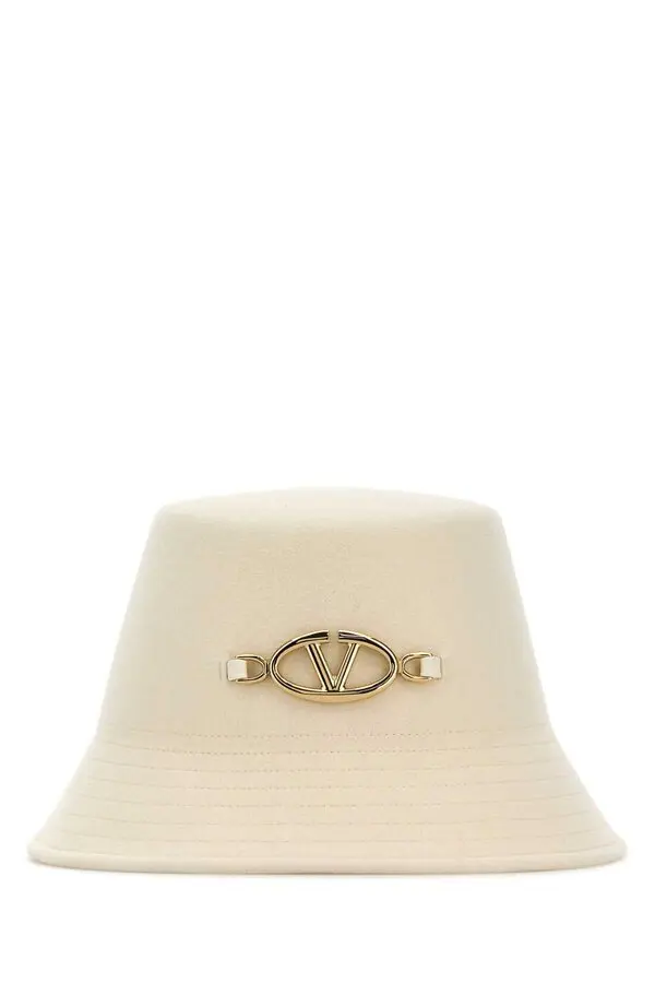 Valentino Garavani Felted Bucket Hat With Gold Tone Vlogo Detail - White