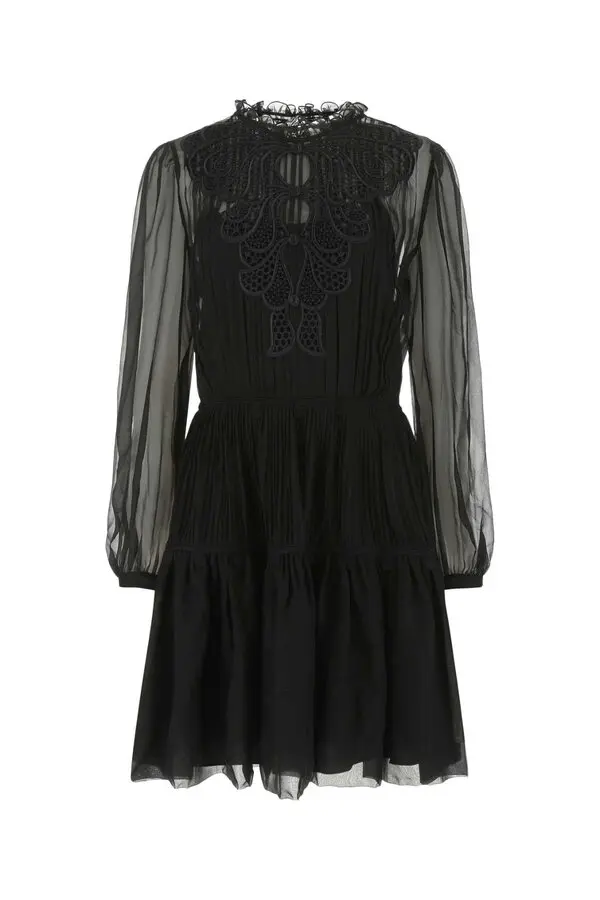 Alberta Ferretti Sheer Chiffon Mini Dress With Lace Detail