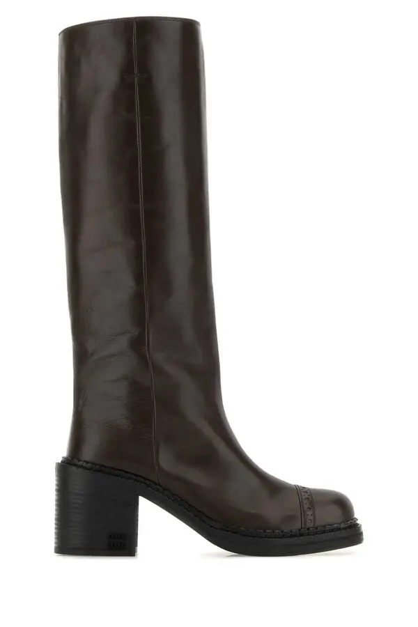 Miu Miu Chocolate Leather Mini Boots With 7.5 Cm Heel