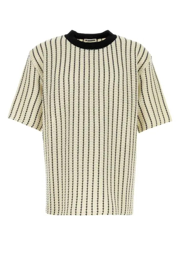 JIL SANDER Embroidered Crochet T-shirt - Stripped