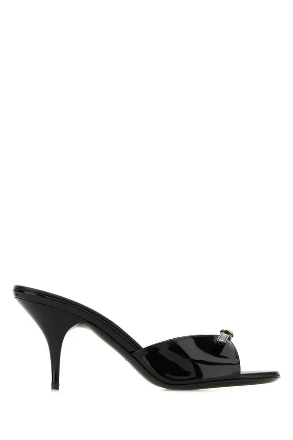 Miu Miu Leather Flat Sandals With 8 Cm Heel - Black