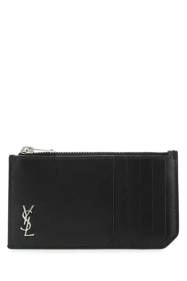 Saint Laurent Leather Mini Card Holder With Silver-tone Hardware