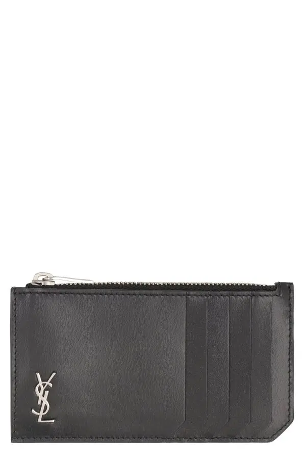 Saint Laurent Leather Mini Card Holder With Silver-tone Hardware - Black