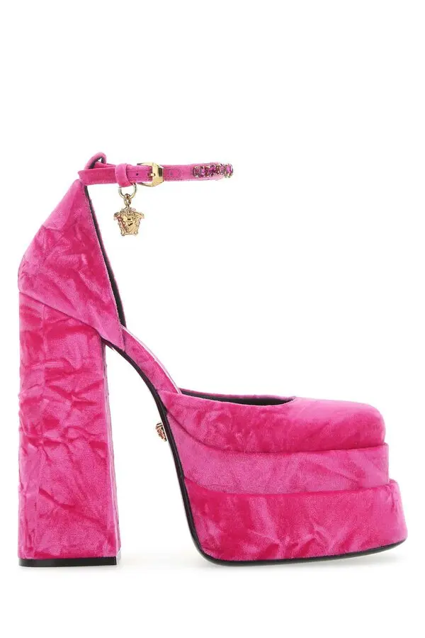 Versace Medusa Aevitas Velvet Pumps With 16 Cm Heel And 6 Cm Platform - Pink