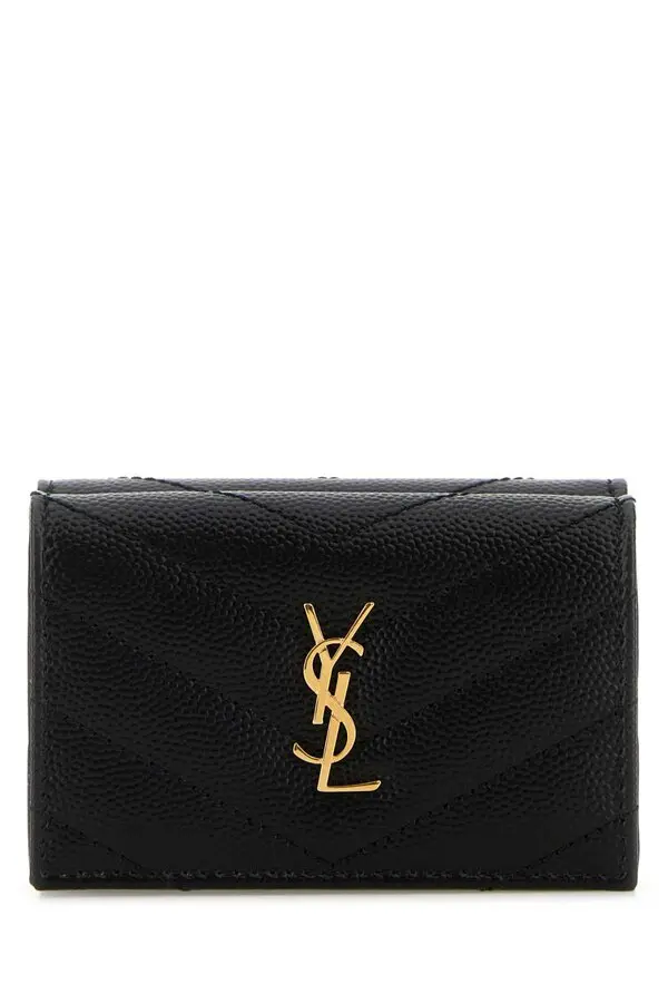 Saint Laurent Calf Leather Wallet 9.5 Cm X 7 Cm With Gold-tone Hardware