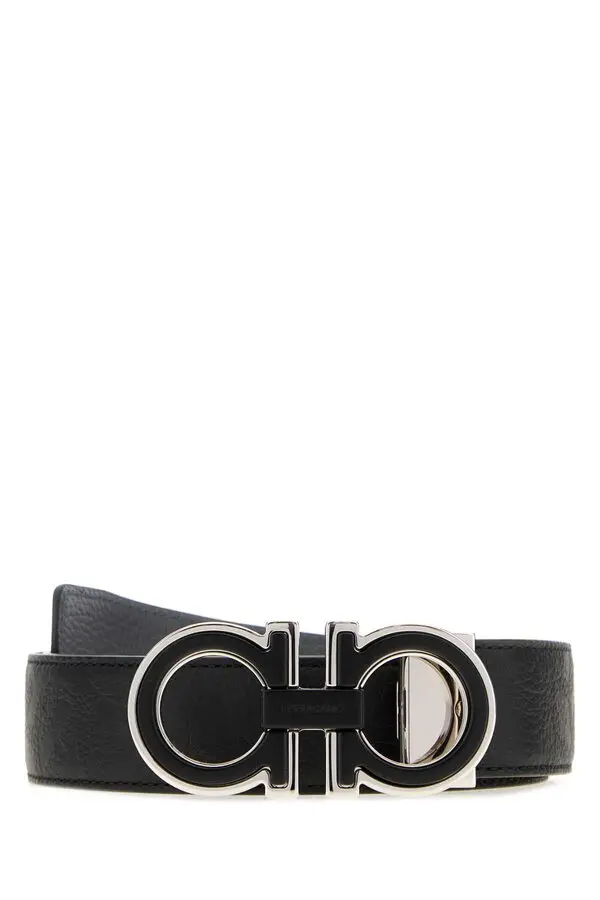 FERRAGAMO Reversible Leather Belt With Silver-tone Hardware