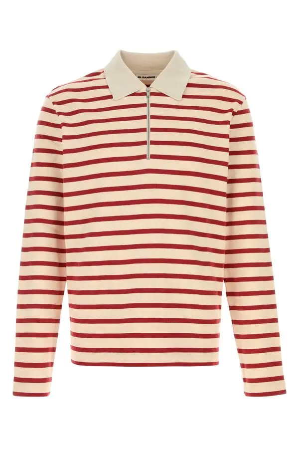 JIL SANDER Embroidered Cotton Polo Shirt With Striped Detail - Stripped