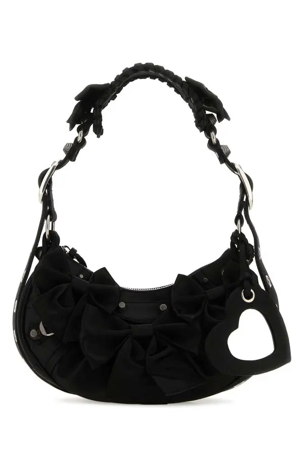 Balenciaga Antiqued Silver Hardware Mini Le Cagole Xs Satin Shoulder Bag - Black