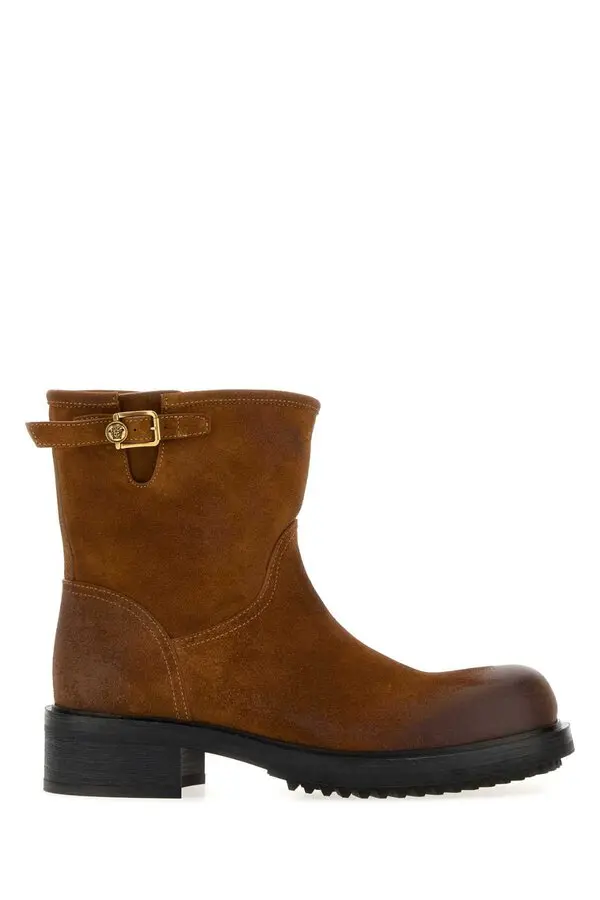 Versace Suede Ankle Boots With Buckle Detail