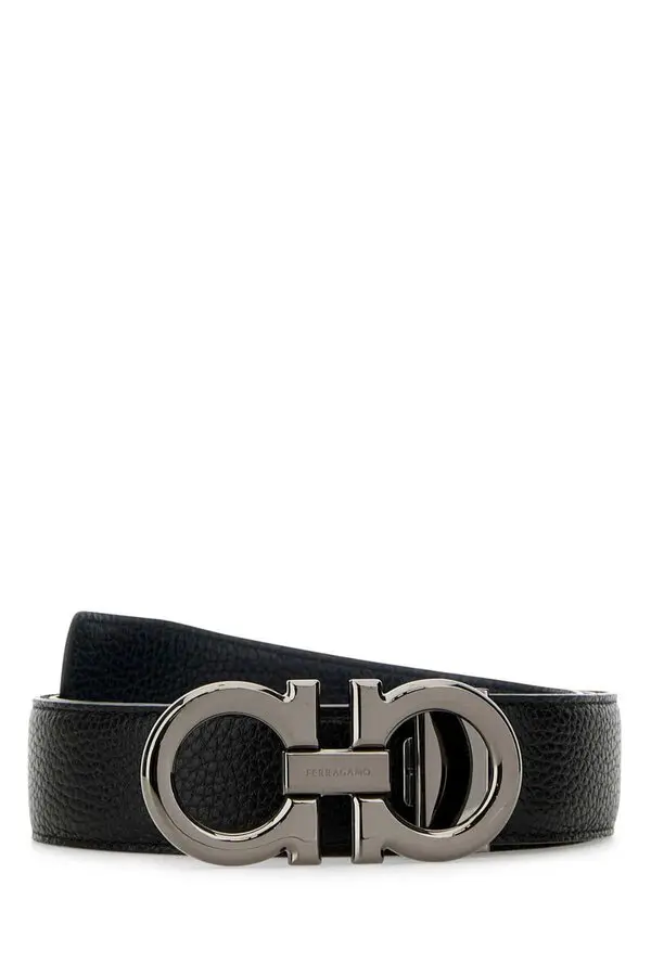 FERRAGAMO Reversible Leather Belt With 3.5 Cm Width And Ruthenium Finish