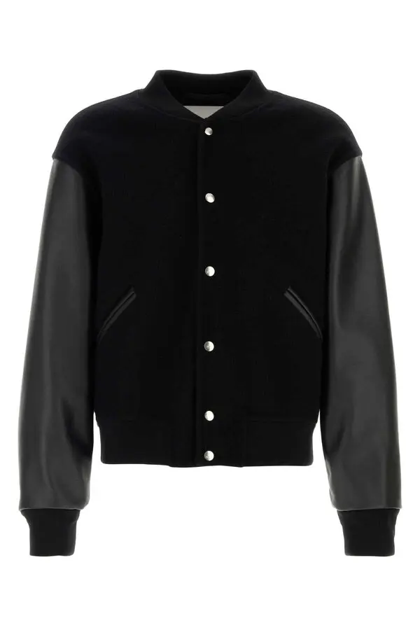 JIL SANDER Virgin Wool Bomber Jacket With Leather Sleeves