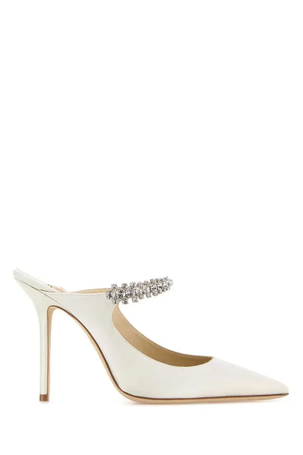 JIMMY CHOO Bing 100 Satin Pumps With Embellished Strap - White