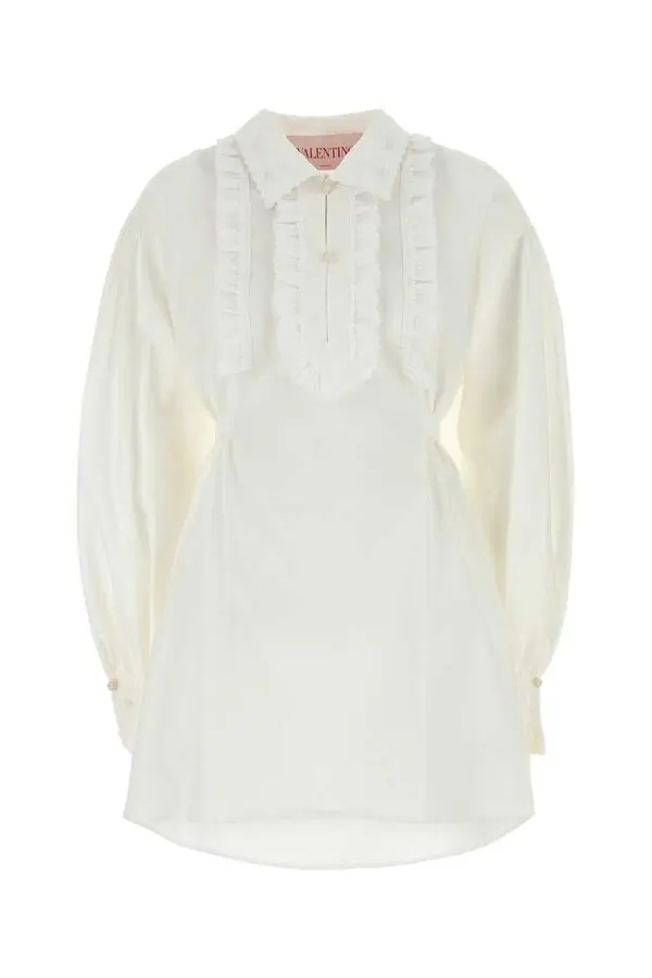 Valentino Garavani Cotton-linen Shirt Dress With Ruffled Detail