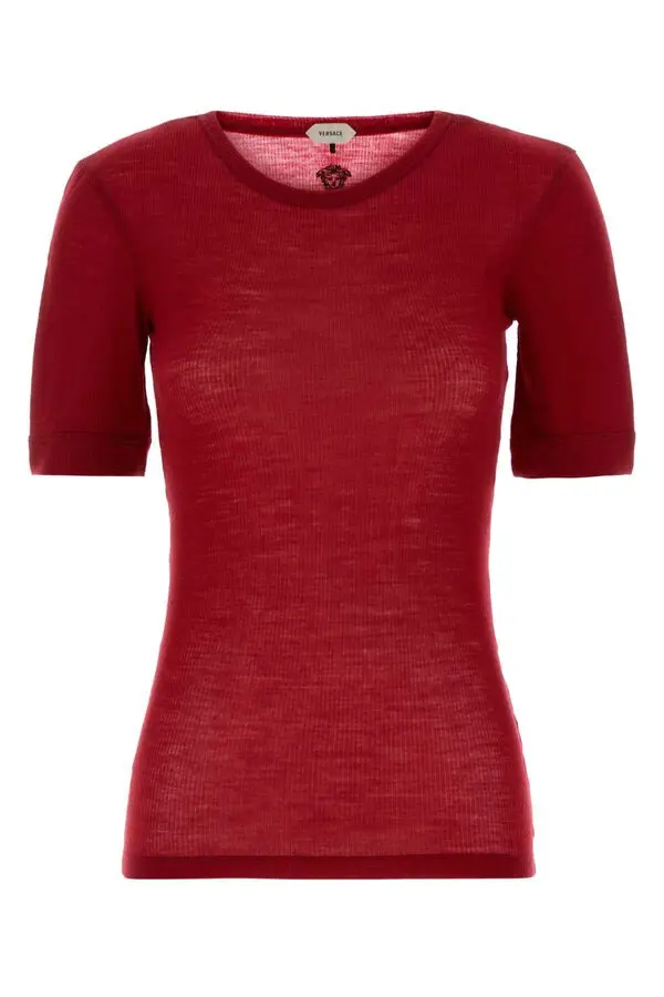 Versace Wool T-shirt With Embellished Detail - Red