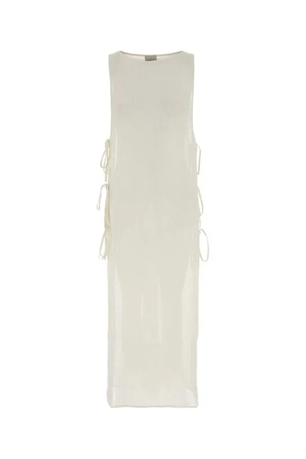 Le Kasha Linen Dress Cover-up With Cords - White