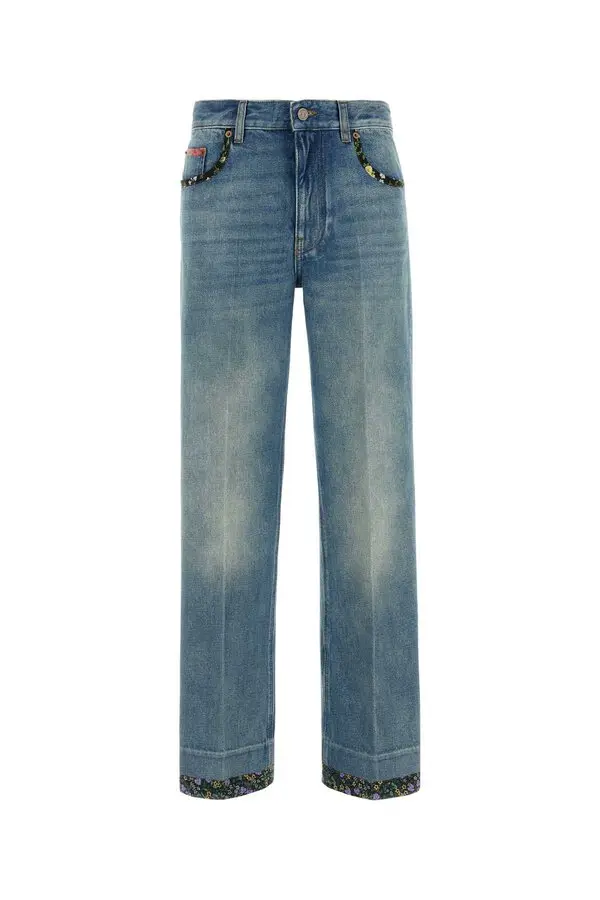 Valentino Garavani Embroidered Denim Jeans - Light Blue