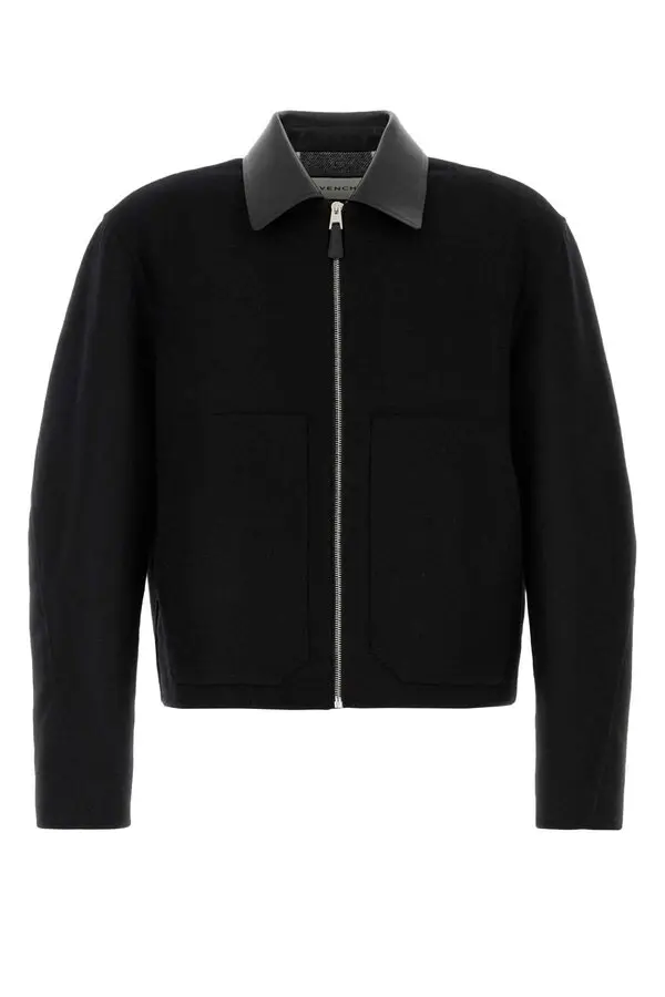 Givenchy Slate Wool Zip-up Jacket With Leather Collar