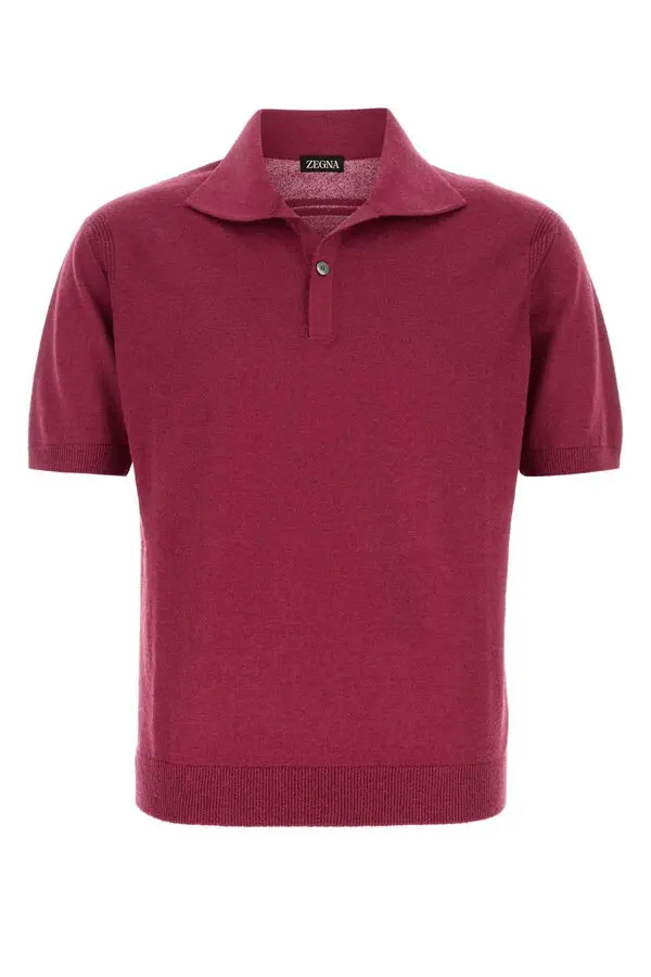 Zegna Knit Polo Shirt In Linen-silk-cashmere Blend - Purple