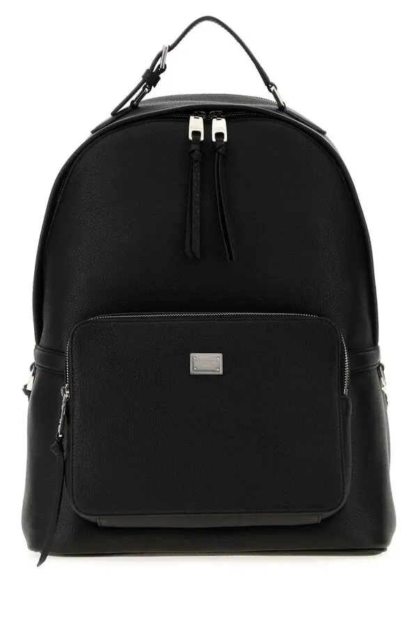 Dolce & Gabbana 32 Cm Leather Backpack With Silver Metal Finishing