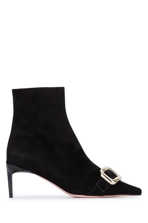 ROGER VIVIER 55" Leather Ankle Boots With Buckle Detail