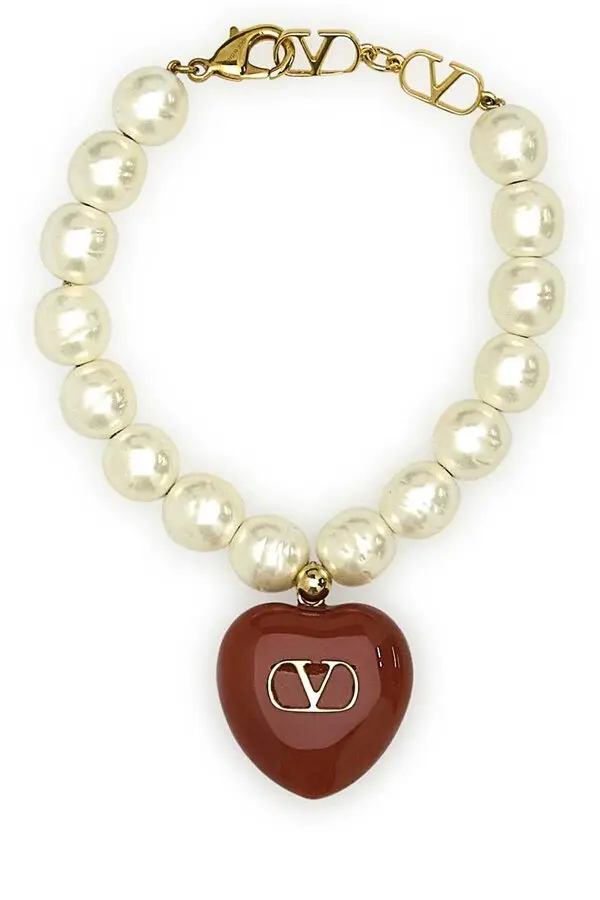 Valentino Garavani Pearl Heart "coeur" Bracelet With Golden Metal 18-20 Cm - Multicoloured