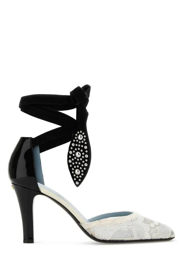Valentino Garavani Lace And Leather Foliage Detail High Heel Pumps