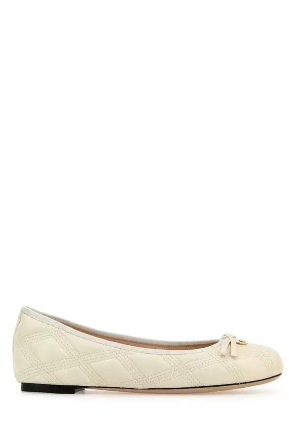 Valentino Garavani Quilted Leather Ballerina Flats With Bow Detailing - White