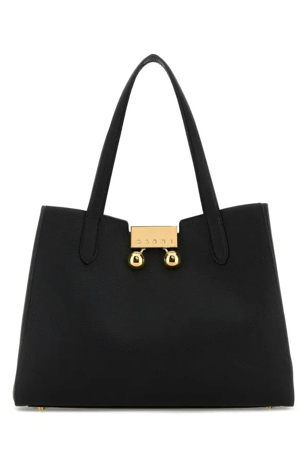 Marni Trunkaroo Leather Shoulder Handbag - Black