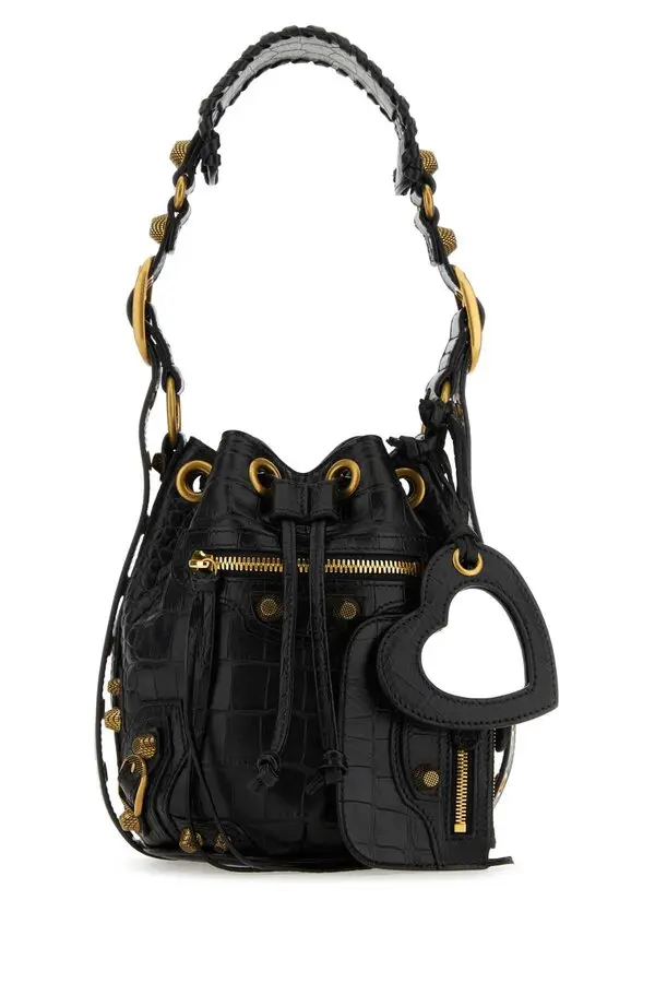 Balenciaga Mini Le Cagole Calf Leather Bucket Handbag - Black