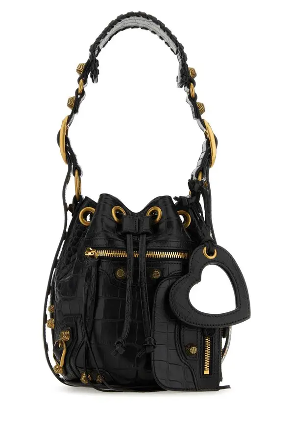 Balenciaga Mini Le Cagole Calf Leather Bucket Handbag - Black
