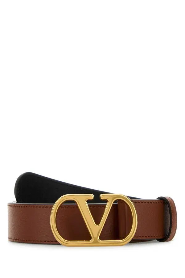 Valentino Garavani 3 Cm Ovine Leather Belt With Golden Metal Hardware - Camel