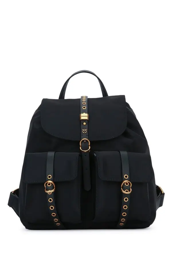 Pinko Classic Nylon And Pu Backpack With Gold Tone Hardware