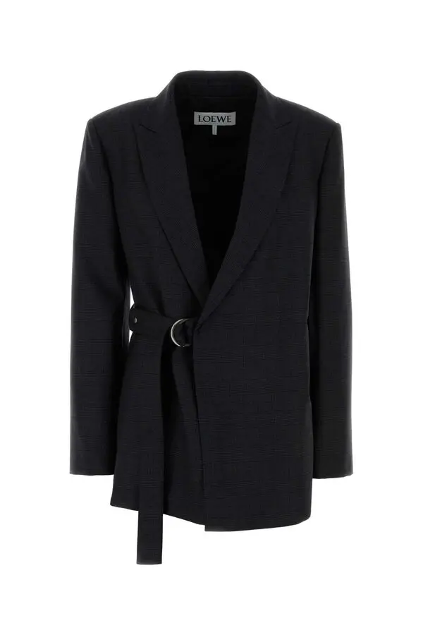 Loewe Embroidered Wool Blazer - Checked