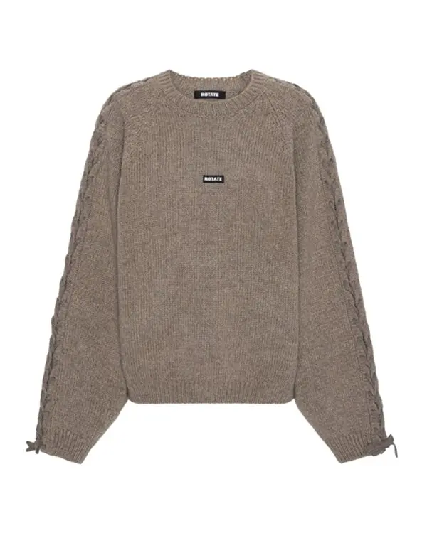 ROTATE BY BIRGER CHRISTENSEN Cable Sleeve Crewneck Sweater - Fossil