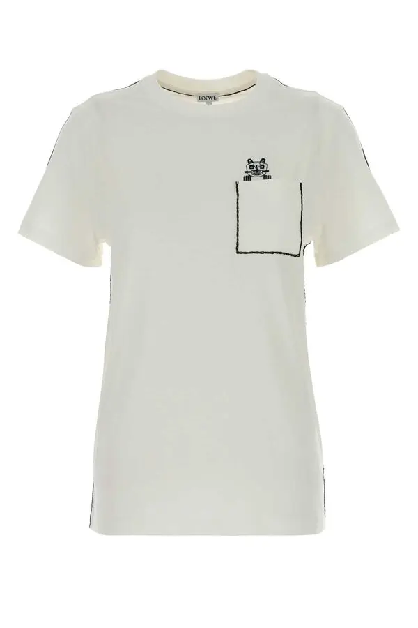 Loewe Cotton T-shirt With Blue Trim Detail - White