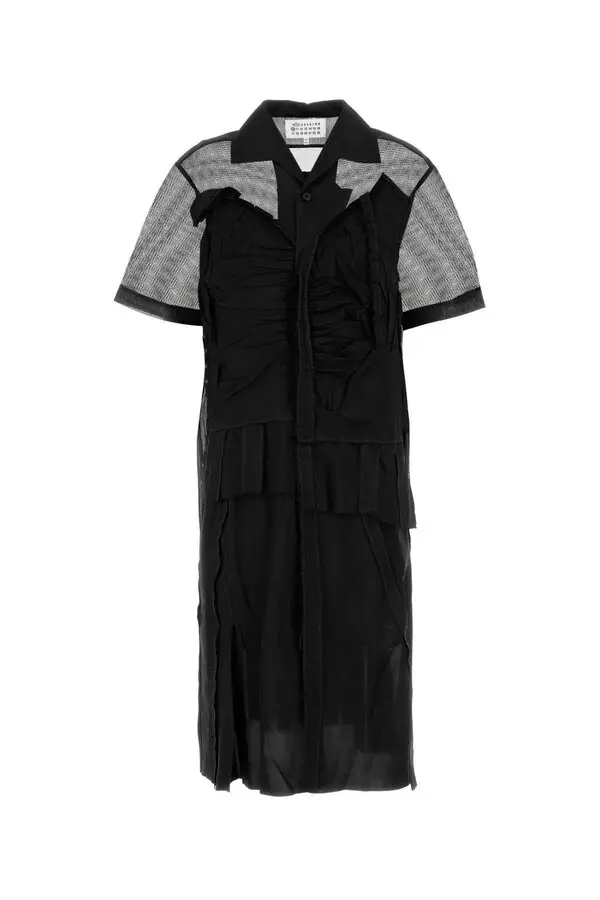 MAISON MARGIELA Sheer Mesh Shirt Dress - Black