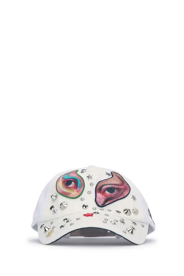 Acne Studios Baseball Cap With Studded Embellishments And Printed Detail - White