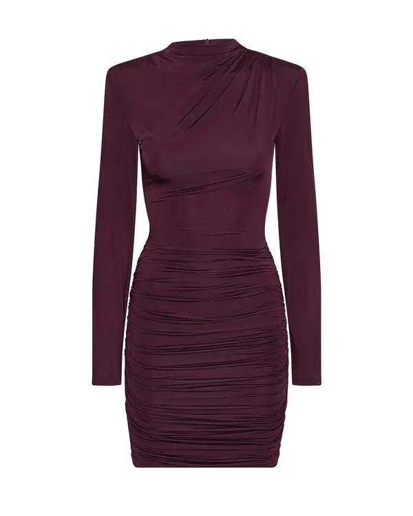 ROTATE BY BIRGER CHRISTENSEN Long Sleeve Ruched Mini Dress - Winetasting