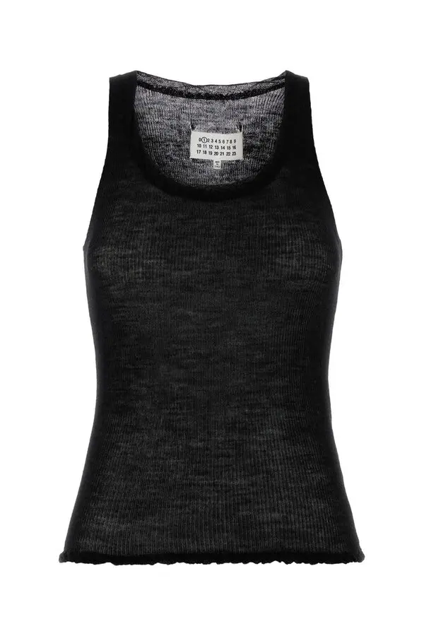 MAISON MARGIELA Ribbed Wool Knit Tank Top - Black