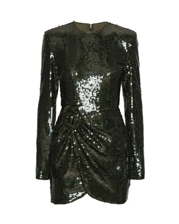 ROTATE BY BIRGER CHRISTENSEN Sequin Long Sleeve Draped Mini Dress - Black Olive