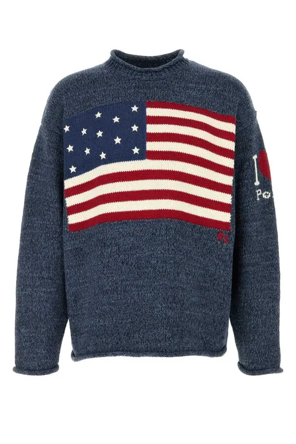 Polo Ralph Lauren Stars And Stripes" Cotton Knit Pullover Sweater - Blue