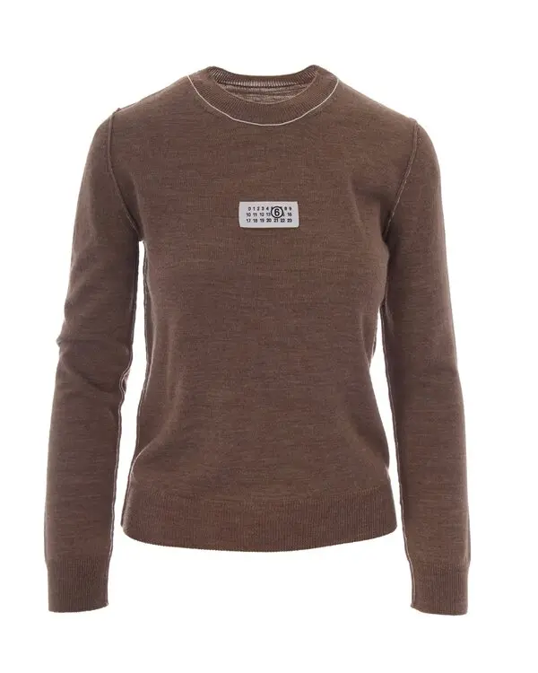 MAISON MARGIELA Logo Patch Crewneck Sweater - Light Brown