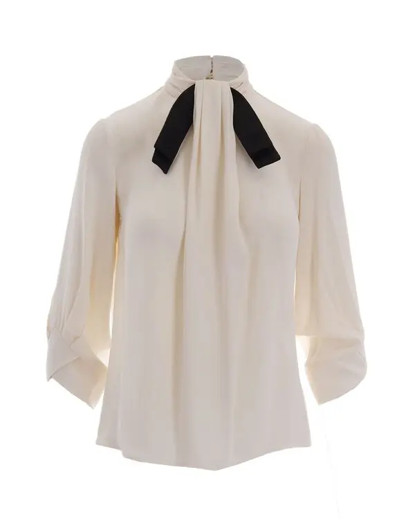 Elisabetta Franchi Tie-neck Long Sleeve Blouse - Burro/nero