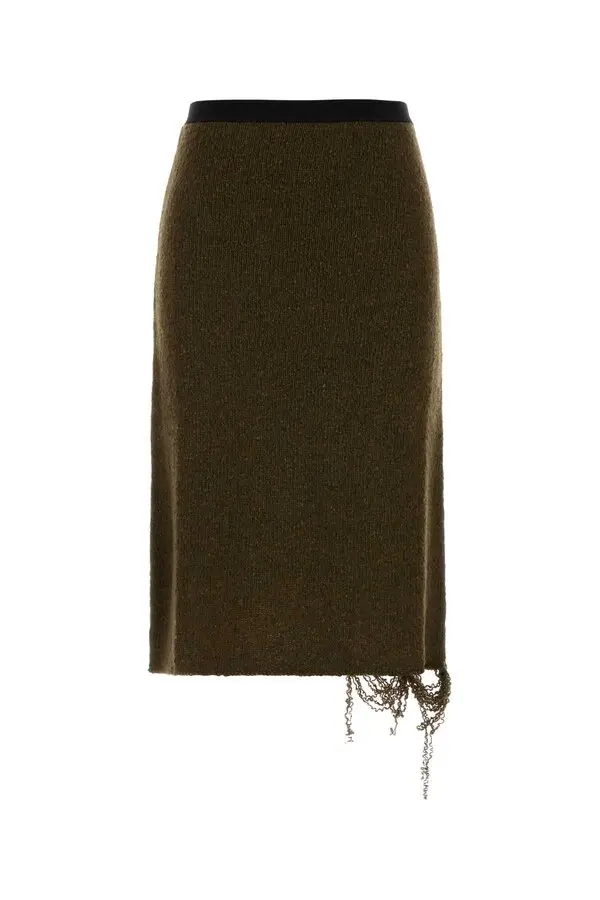 MAISON MARGIELA Wool Blend Skirt With Chain Detail - Brown