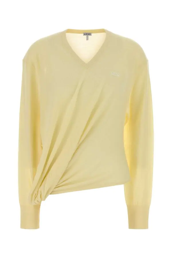 Loewe V-neck Wool-blend Knit Sweater With Draped Detail - Yellow