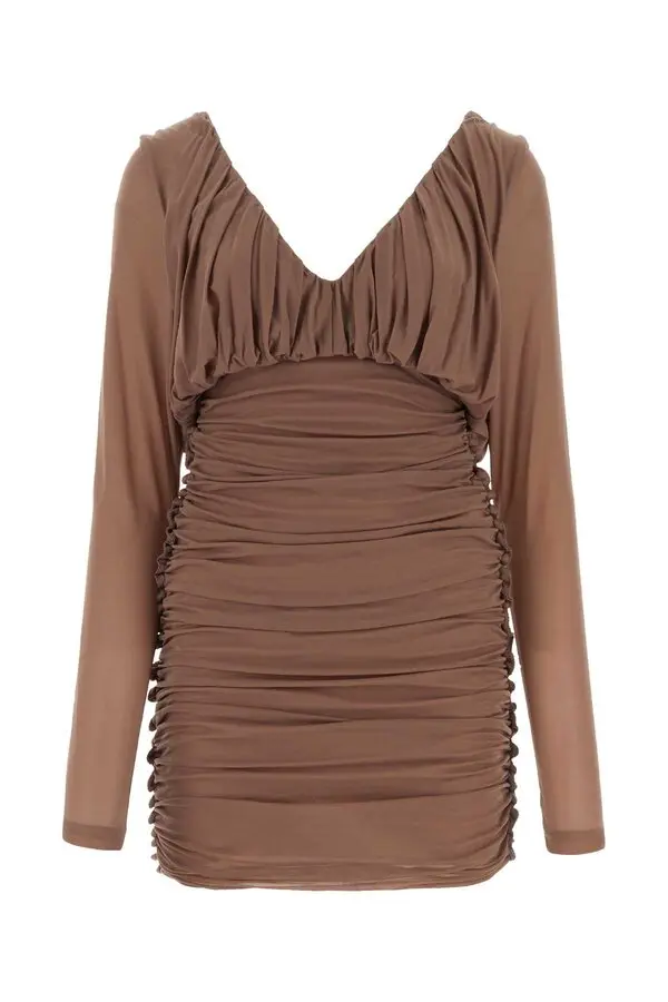 Saint Laurent Ruched T-shirt Mini Dress - Camel