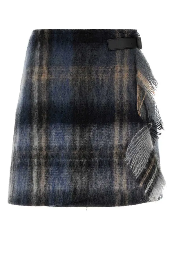 Loewe Embroidered Mohair-blend Plaid Mini Skirt