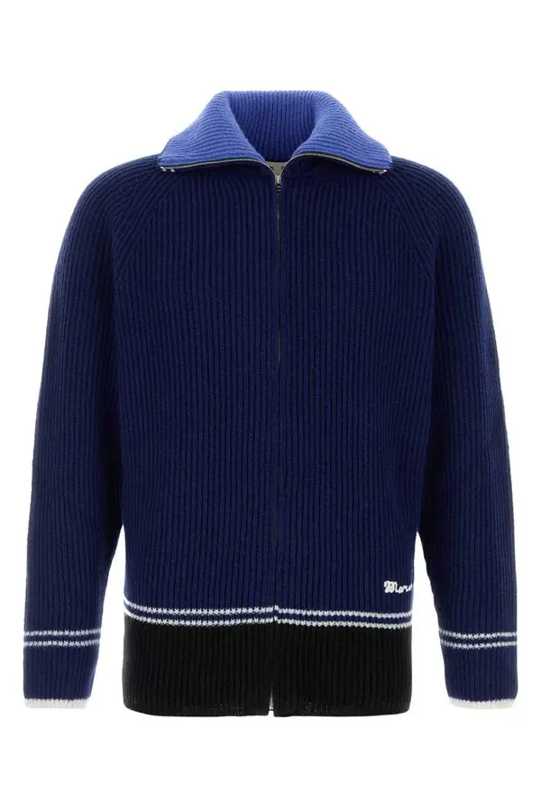 Marni Ribbed Zip-up Cardigan With Shawl Collar - Blue