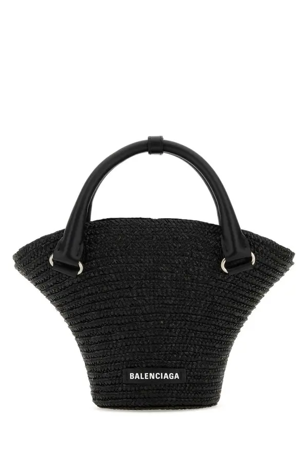 Balenciaga Straw Mini Handbag With Adjustable Shoulder Strap - Black