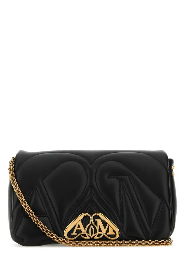 Alexander McQueen Mini Seal Shoulder Handbag Lamb Leather Crossbody Bag - Black